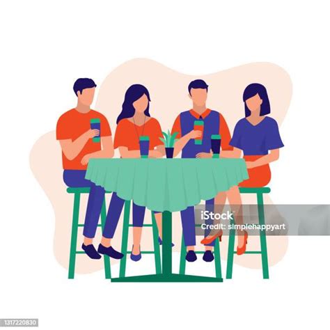 카페에서 모인 친구들 이중 날짜 개념 벡터 일러스트 플랫 만화 마시기에 대한 스톡 벡터 아트 및 기타 이미지 마시기 커피