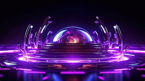 未来科幻风格的抽象霓虹灯形状，在黑色背景 3d 渲染上有充足的可用空间背景图片免费下载海报banner高清大图千库网图片编号6828862