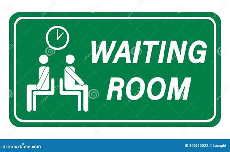 Waiting Room Sign Notice With Two Persons Sitting Under A Clock On The Wall Text Stock Vector