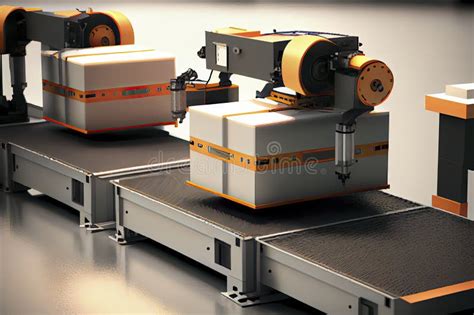 3d Rendering Robotic Machines With Conveyor Line Stock Illustration Illustration Of Auto