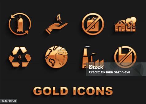 지구 지구 비닐 봉투 포스터 공장 재활용 기호와 잎 가솔린 재활용 병 및 환경 보호 아이콘의 새싹 손에 대한 아니 캐니스터에 아니오 라고 벡터 갤런에 대한 스톡 벡터 아트