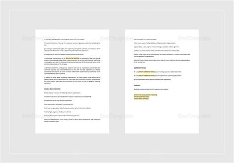 Sales Engineer Job Description Template In Word Apple Pages Job