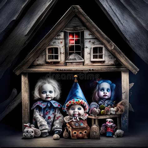 Cute Dolls In A Wooden House Selective Focus Holiday Ai Generated