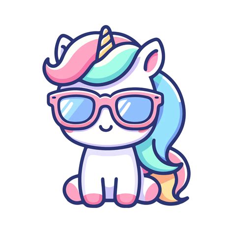 Cute Unicorn Wearing Sunglasses Cartoon Icon Character 45955065 Png