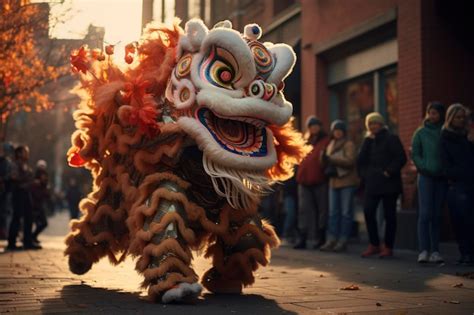 Premium Photo Photo A Chinese Lion Dance In The Street