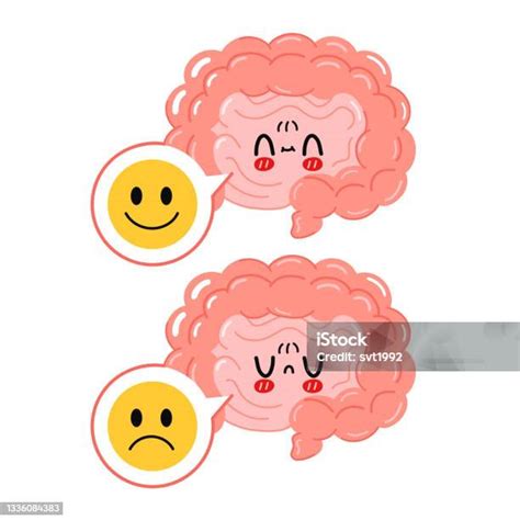 Organ Usus Lucu Lucu Dengan Wajah Sedih Dan Bahagia Dalam Karakter
