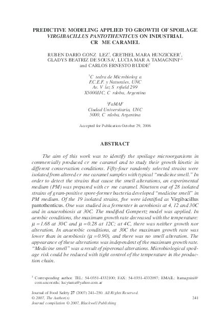 Pdf Predictive Modeling Applied To Growth Of Spoilage Virgibacillus Pantothenticus On