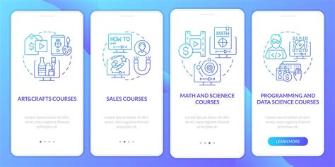 Online Courses Ideas Blue Gradient Onboarding Mobile App Screen Walkthrough 5 Steps Graphic