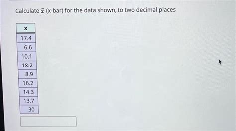 Solved Calculate xˉ x bar for the data shown to two Chegg com