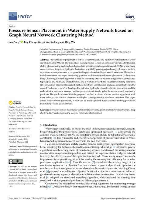 Pdf Pressure Sensor Placement In Water Supply Network Based On Graph