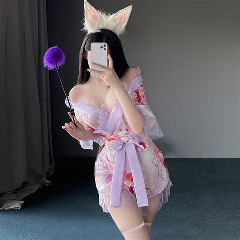 Yomorio Sexy Kimono Lingerie Robe Japanese Style Floral Printed Bathro