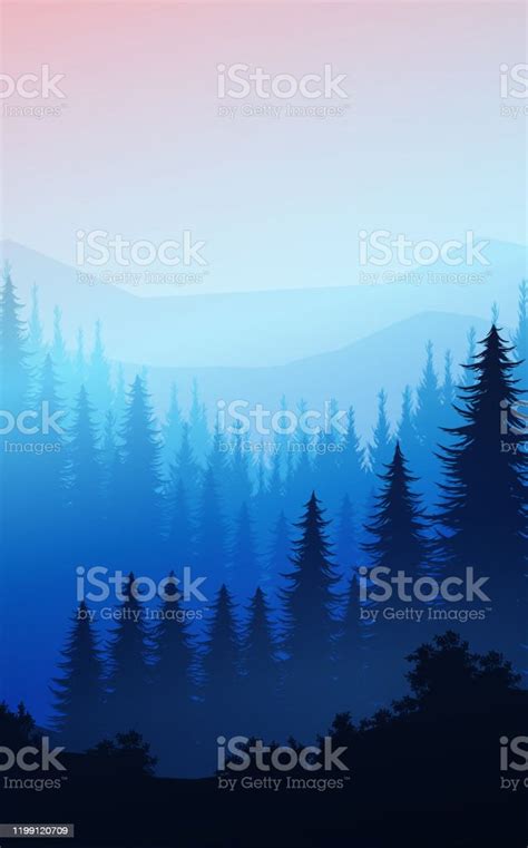 자연 숲 자연 소나무 숲 산 수평선 풍경 벽지 산 호수 풍경 풍경 실루엣 나무 하늘 하늘 과 일몰 일러스트 벡터 스타일 다채로운