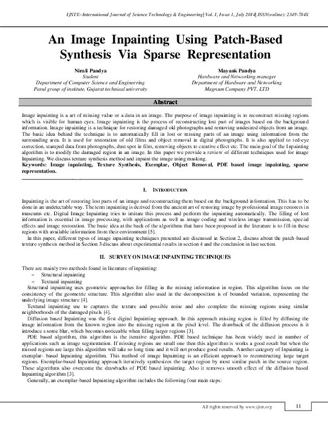Pdf An Image Inpainting Using Patch Based Sunthesis Via Sparse