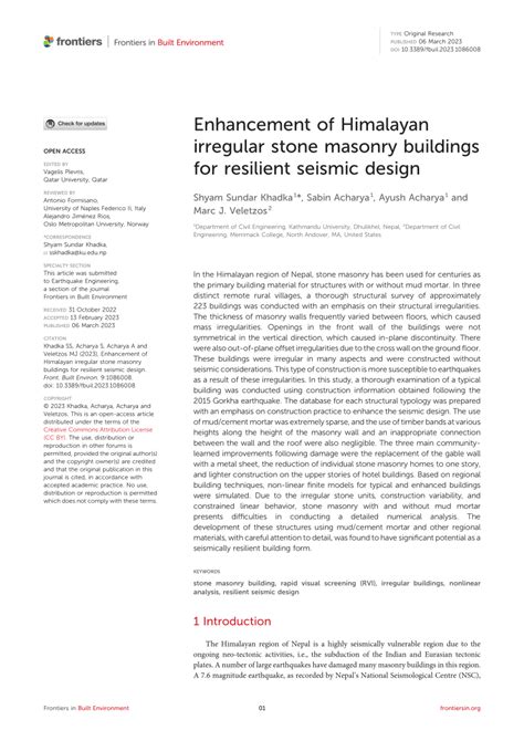 Pdf Enhancement Of Himalayan Irregular Stone Masonry Buildings For Resilient Seismic Design