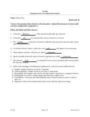 Cs Hmk Questions Cs Introduction To Computer Science Name Kelsey Furr Homework