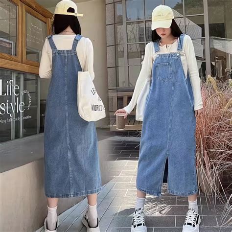 Suysuy พร้อมส่ง เอี๊ยมยีนส์ กระโปรง ผ่าหน้า แต่งกระเป๋าหน้า กระเป๋าข้าง