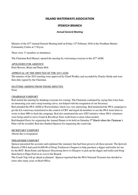 Annual General Meeting 12 Feb 2016 By The Inland Waterways Association