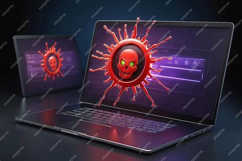 3d Computer Virus Detection Icons System Error Warning On A Laptop