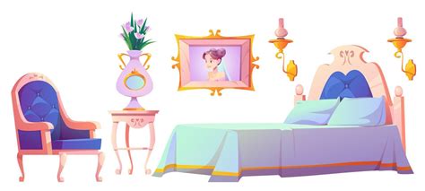 Princess Bedroom Interior Set Vintage Room 14603040 Vector Art At Vecteezy