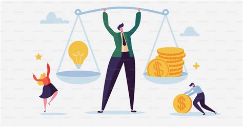 사업 아이디어와 돈 개념 전구와 황금 동전으로 무게를 들고 있는 사업가 캐릭터를 통한 투자 관리 벡터 그림 벡터 Unsplash의 저울 이미지