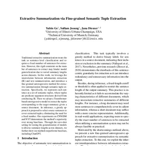 Extractive Summarization Via Fine Grained Semantic Tuple Extraction Acl Anthology