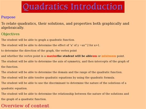 Quadratics Introduction Lesson Plan For 5th 8th Grade Lesson Planet