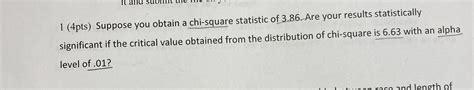 Solved 1 4pts ﻿suppose You Obtain A Chi Square Statistic