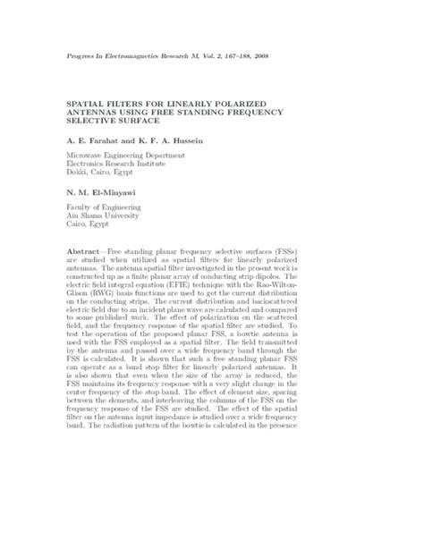 Pdf Spatial Filters For Linearly Polarized Antennas Using Free