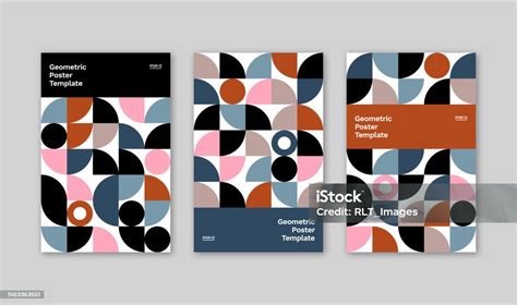 추상적인 기하학적 그래픽을 갖춘 포스터 세트 디자인 템플릿 올리버 시스템 Ipsumco 시리즈 미드센추리 스타일에 대한 스톡
