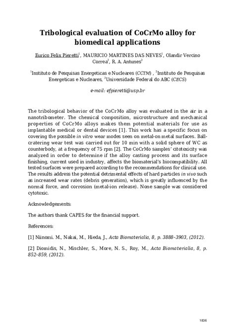 Tribological Evaluation Of Cocrmo Alloy For Biomedical Applications