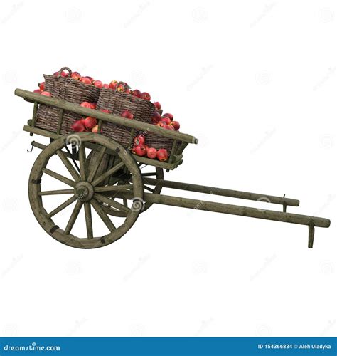 Carro De Madera Con Las Manzanas Maduras Rojas En Cubos Foto De Archivo