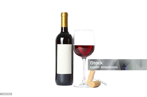레드 와인병 과 유리 흰색 배경에 고립 된 코르크 나사 0명에 대한 스톡 사진 및 기타 이미지 0명 결정체 고급 요리 Istock