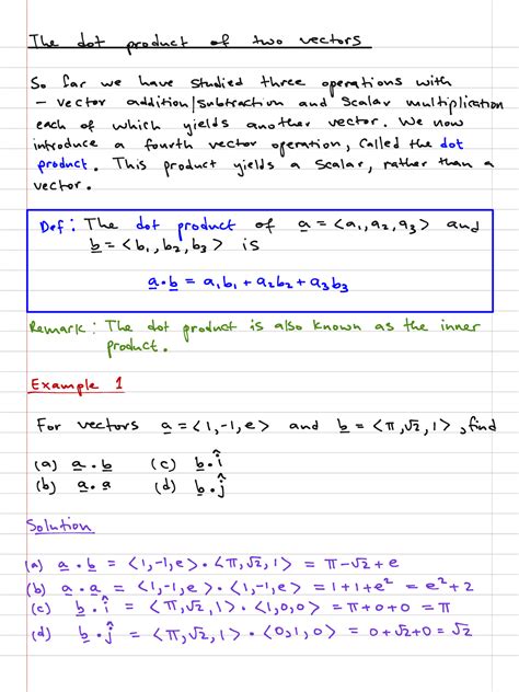 The Dot Product Of Vectors MAM S Studocu