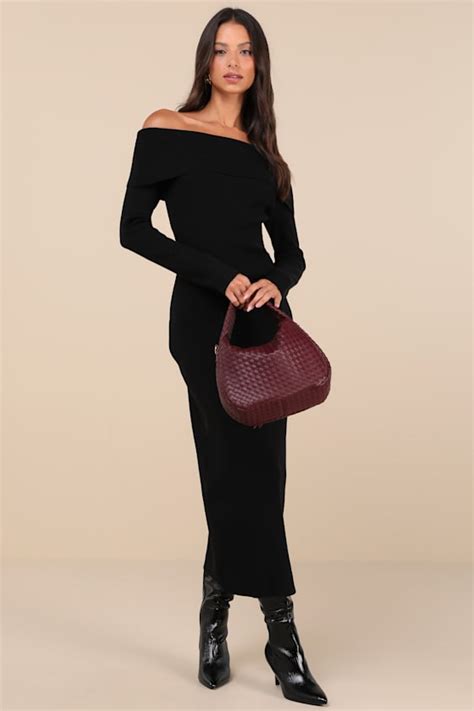 Glamorous Bardot Dress Black Sweater Dress Ots Sweater Dress Lulus