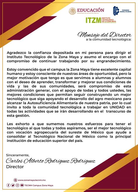 Mensaje Del Director A La Comunidad Tecnológica Tecnológico Nacional