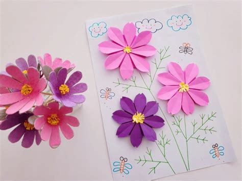 유아미술놀이 가을 미술활동 코스모스 색종이 접기 꽃 만들기 네이버 블로그