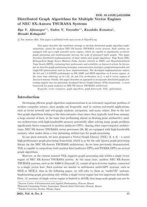 Pdf Distributed Graph Algorithms For Multiple Vector Engines Of Nec Sx Aurora Tsubasa Systems