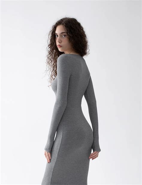 Buy PUMIEY Women S Square Neck Long Sleeve Maxi Dress Soft Lounge Ribbed Bodycon Dresses For