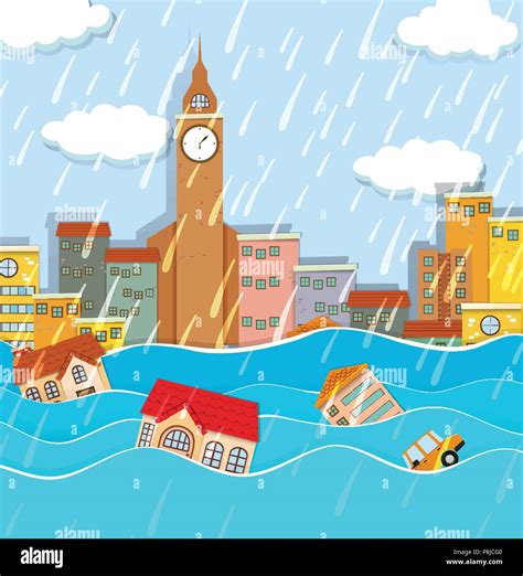 A Flood In Big City Illustration Stock Vector Image And Art Alamy