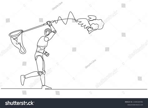 Continuous One Line Drawing Robot Try Stock Vector Royalty Free