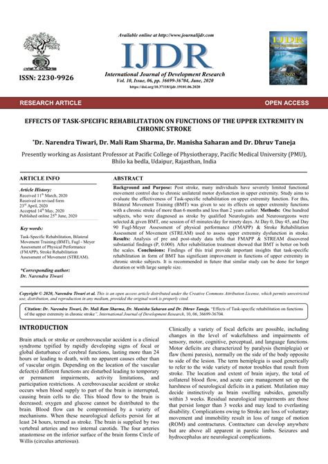 Pdf Effects Of Task Specific Rehabilitation On Functions Of The Upper