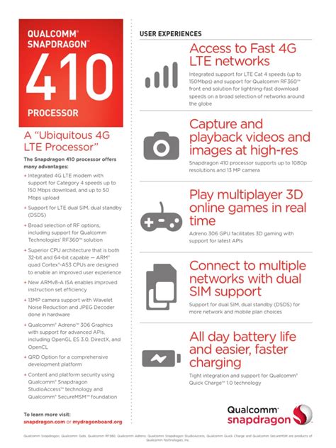 Snapdragon 410 Processor Product Brief Pdf Pdf Lte