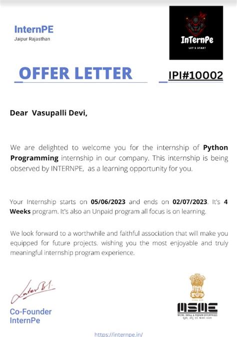 devi vasupalli on linkedin internpe internshipopportunity