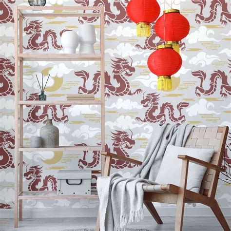 Reusable Allover Plastic Stencil Dragons Chinoiserie