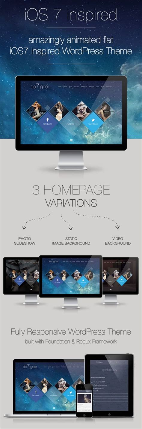 De7igner Flat Ios7 Inspired Onepage Wordpress Theme Web Layout