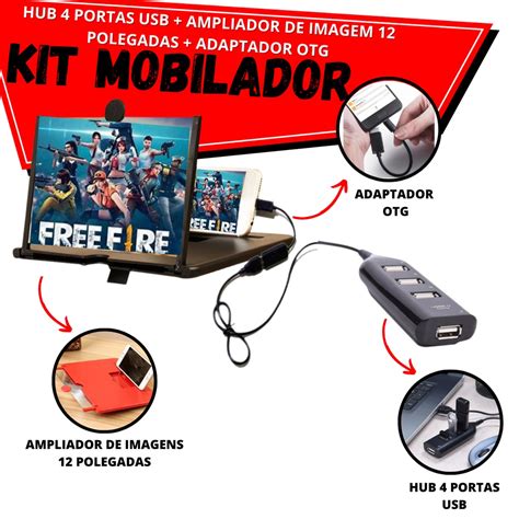 Kit Mobilador Ampliador De Tela Celular Hub 4 Portas Usb Adaptador