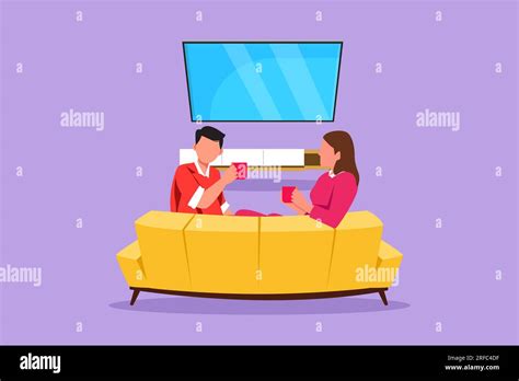 Character Flat Drawing Back View Of Romantic Couple Sitting At Sofa