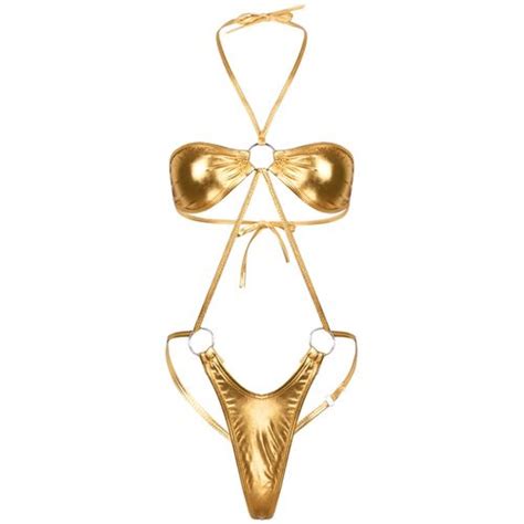 Fashion Womens Micro Mini Swimsuit Sexy Shiny Metallic Teddy Bodysuit