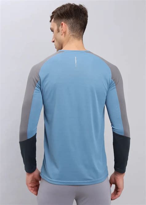 Polyester Plain Technosport Men Capri Blue Crew Neck T Shirt Large At