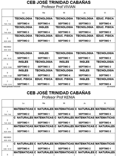 Horario Séptimo Ceb José Trinidad Pdf